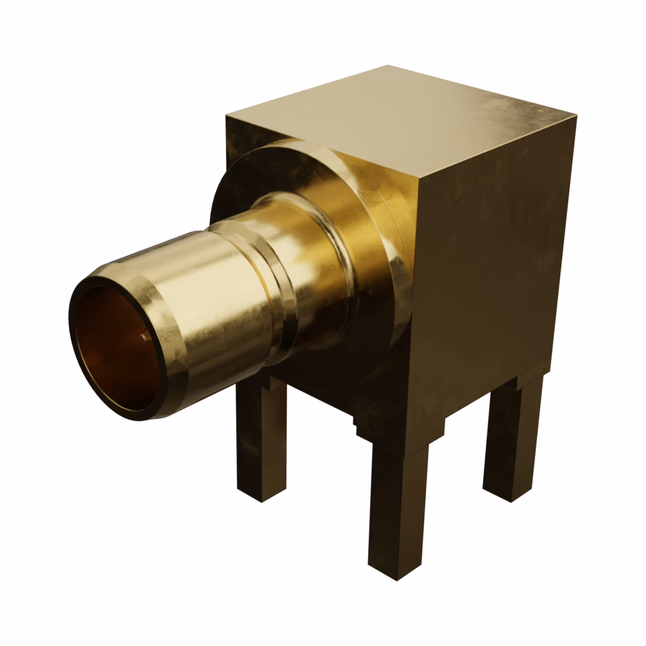 SMB Jack, Right-Angle, PCB Receptacle, Through Hole, Brass Body, Gold (Au) Plated, Air Dielectric, 75 Ohms for sale