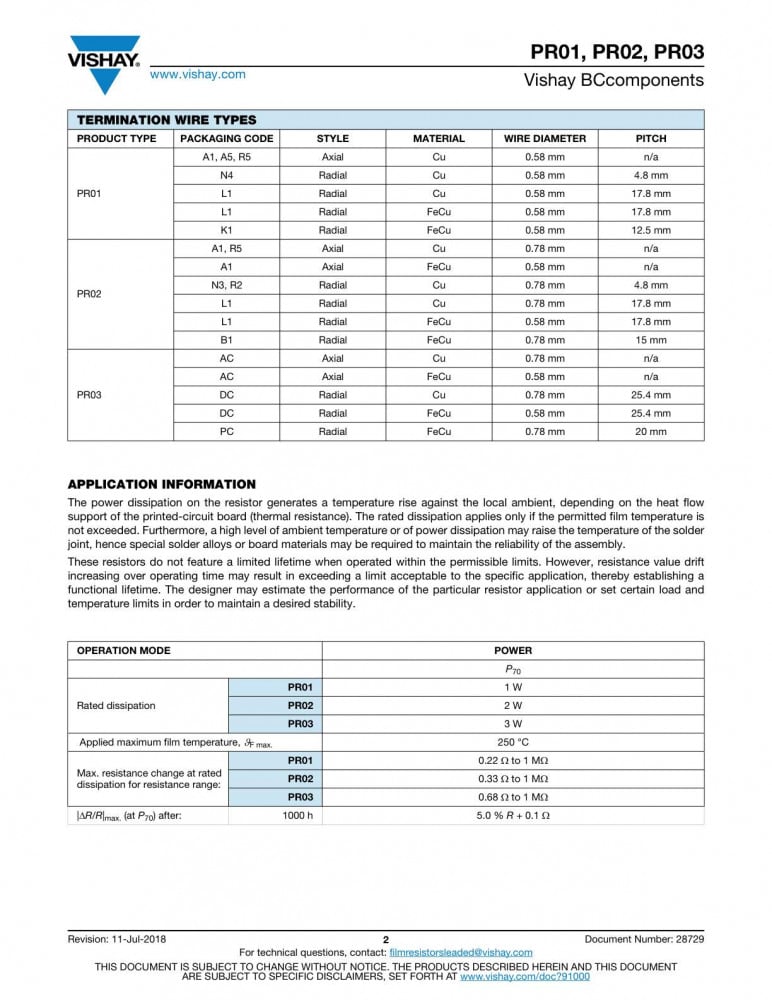 Vishay PR01 series datasheet page 2