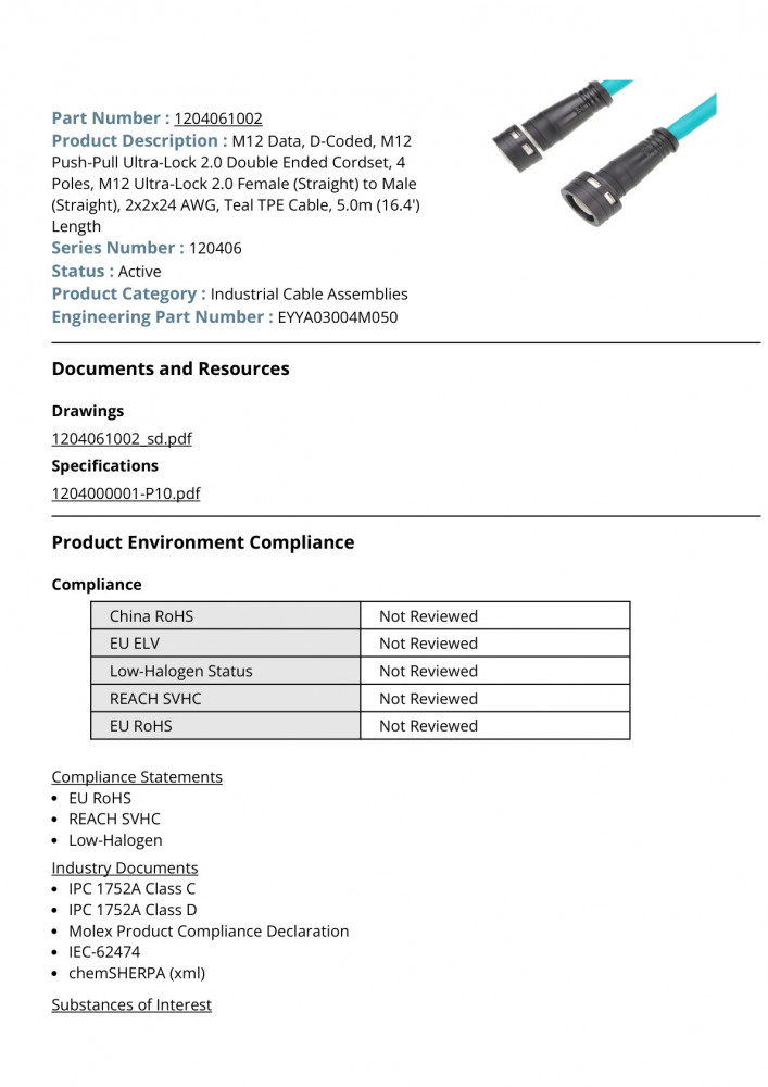 Molex Ultra-Lock M12 product specification page 1