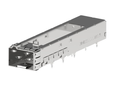 QSFP-DD Cage Assembly, 1-by-4, PCI Fin Heat Sink, Spring Fingers, One Rear Leg, with Press-Fit Pins, Robust