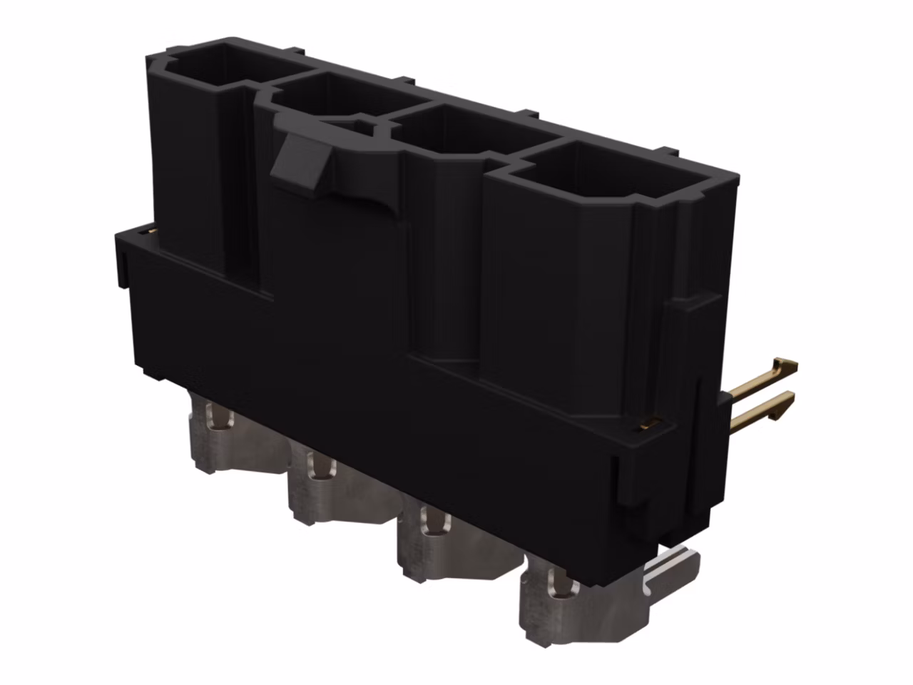 Mini-Fit Sr. Right-Angle Header, 10.00mm Pitch, Single Row, 4 Circuits, 5.10mm Tail Length, for 3.18mm PCB, Tin (Sn) Plating, with Clip, USE NYE LUBE ON MATING SURFACES for sale