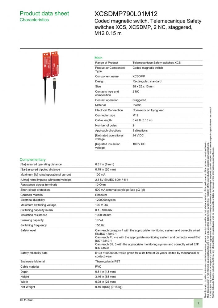 XCSDMP790L01M12 technical document page 1