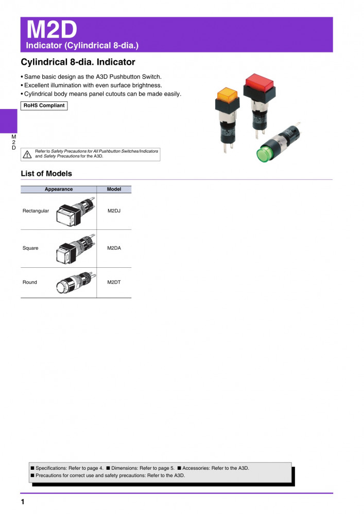 OMRON M2DT indicator datasheet page 1