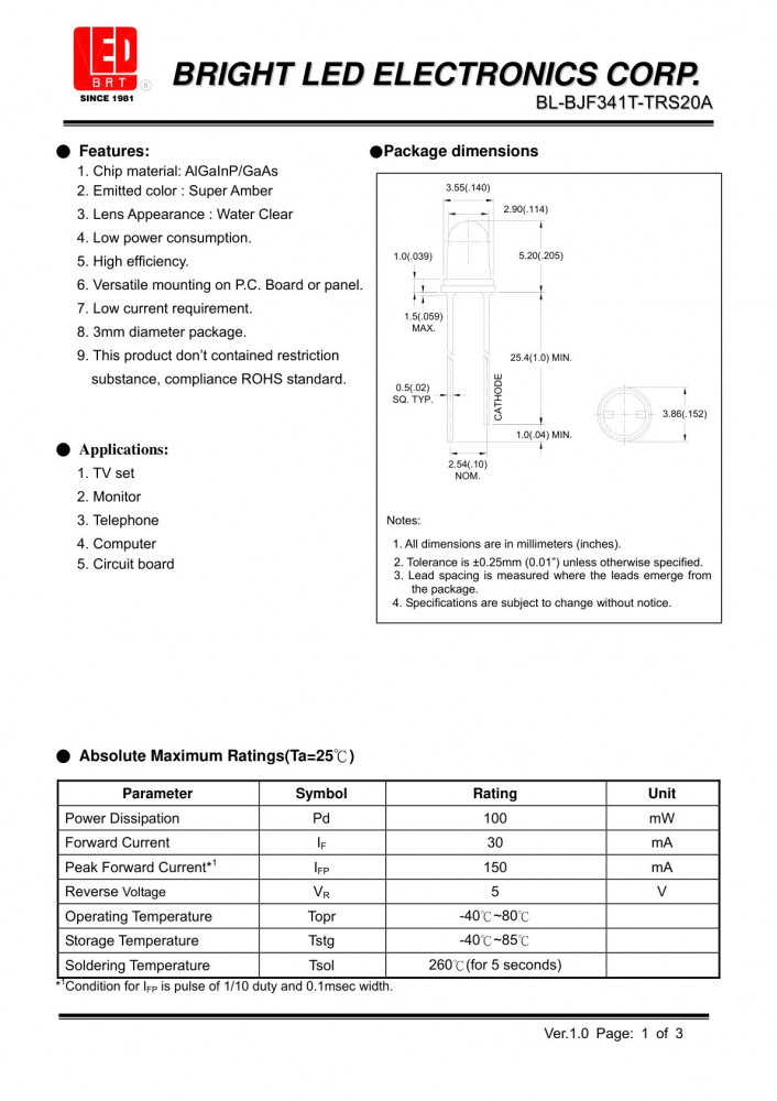 BL-BJF341T-TRS20A technical document, page 1