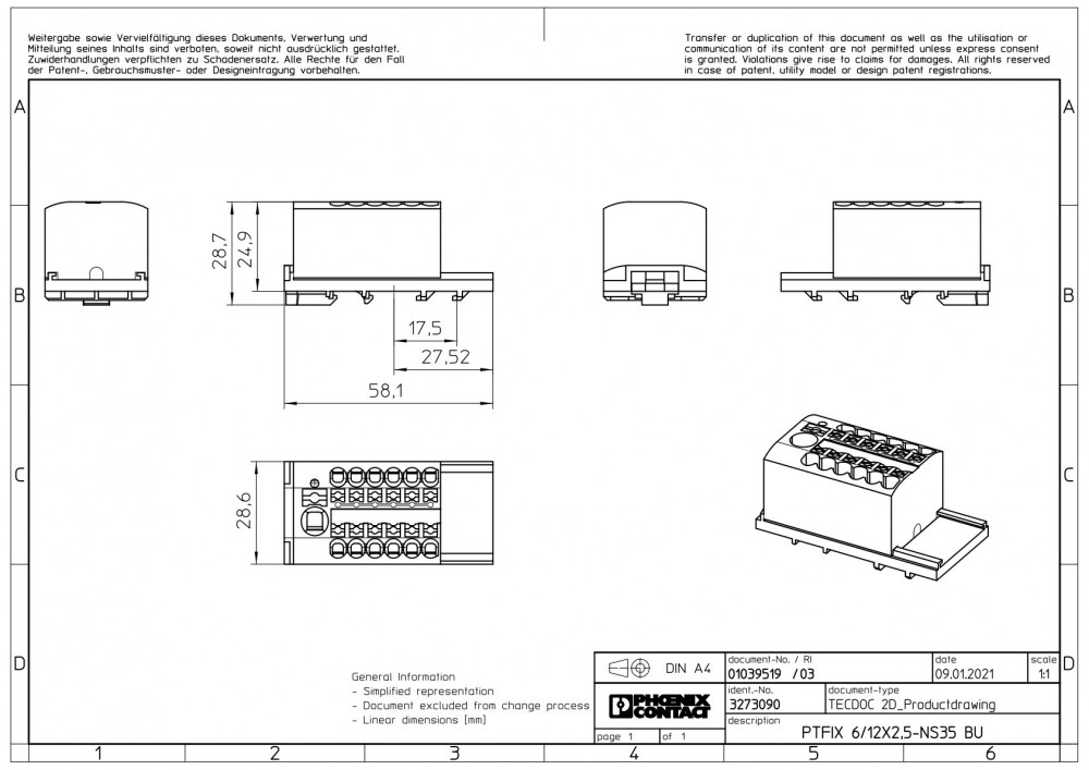 PTFIX 6/12X2,5-NS35 BU technical drawing