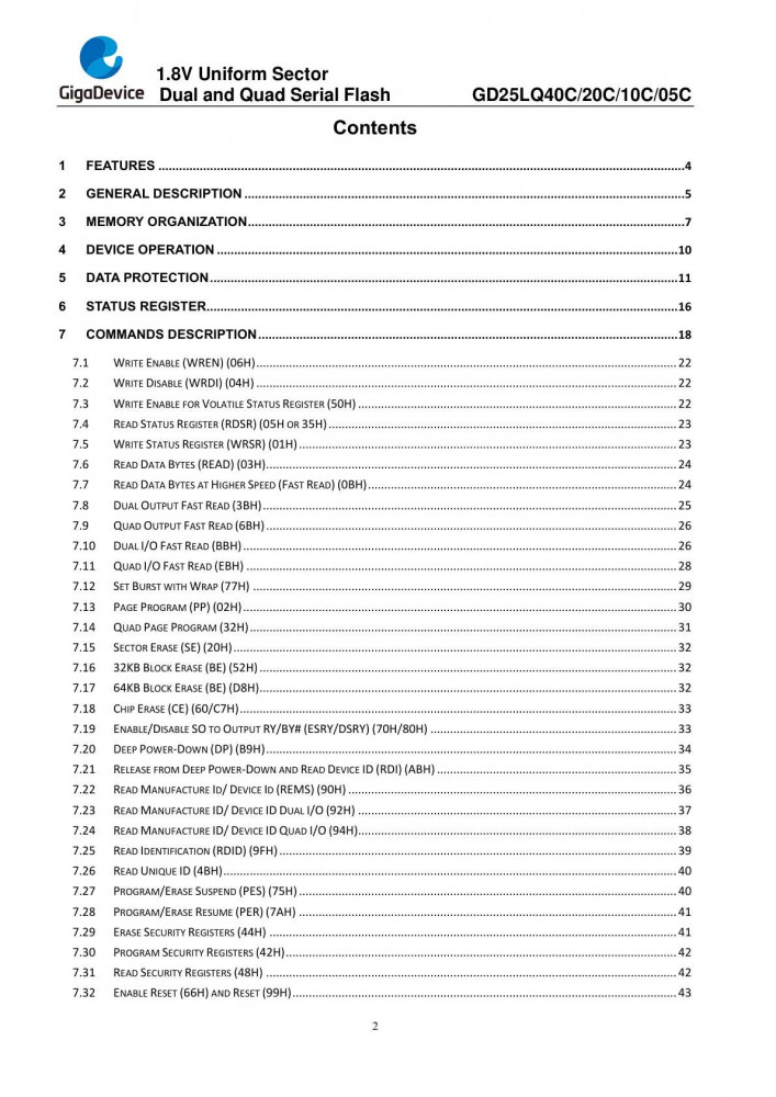 GD25LQ40C datasheet page 2