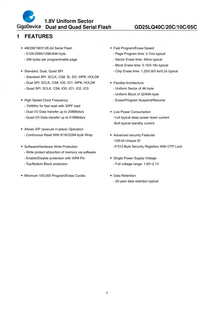 GD25LQ40C datasheet page 4