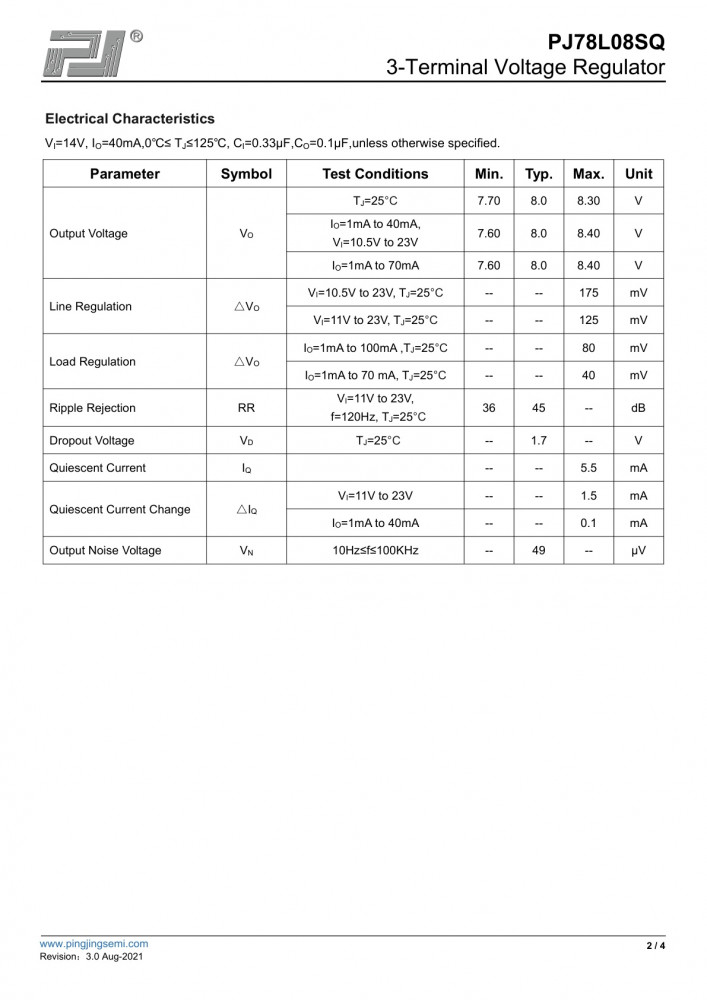 PJ78L08SQ datasheet page 2