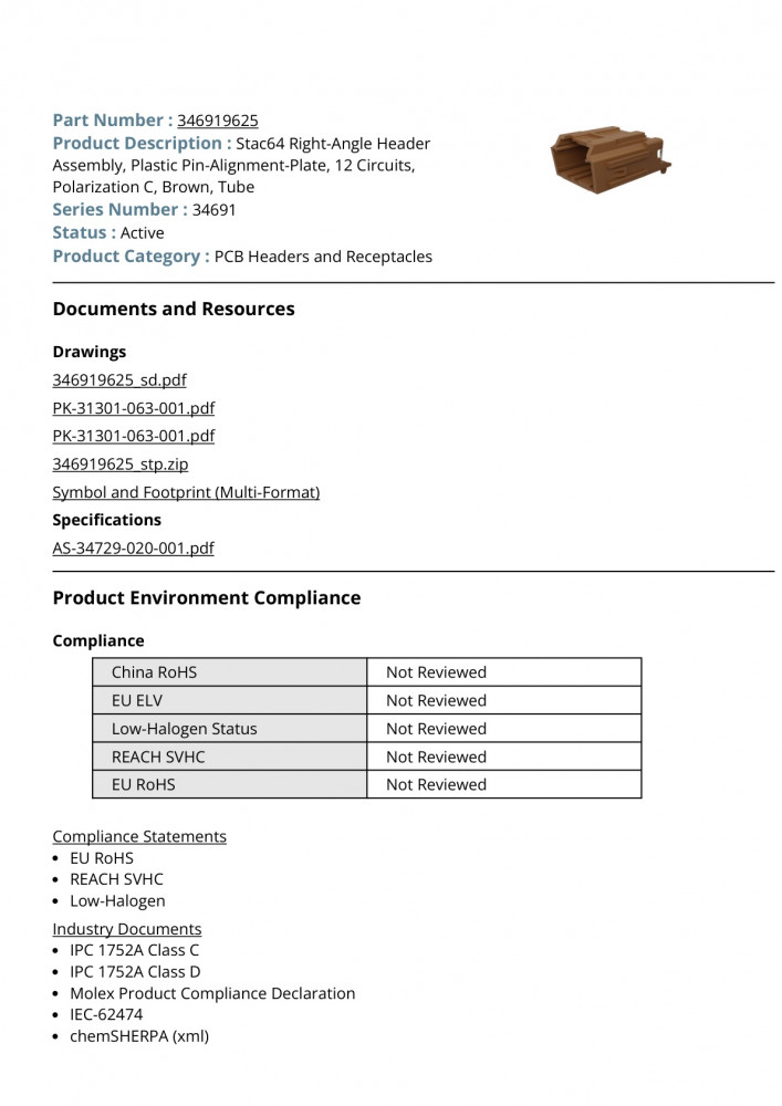 Molex 346919625 technical document image, page 1