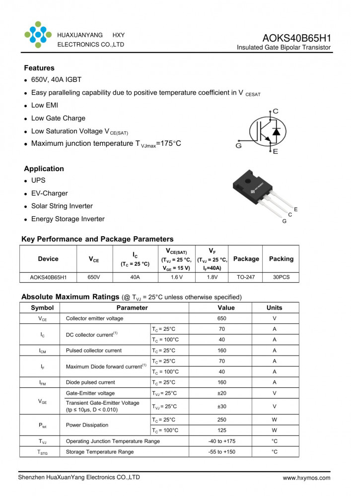 AOKS40B65H1 datasheet page 1