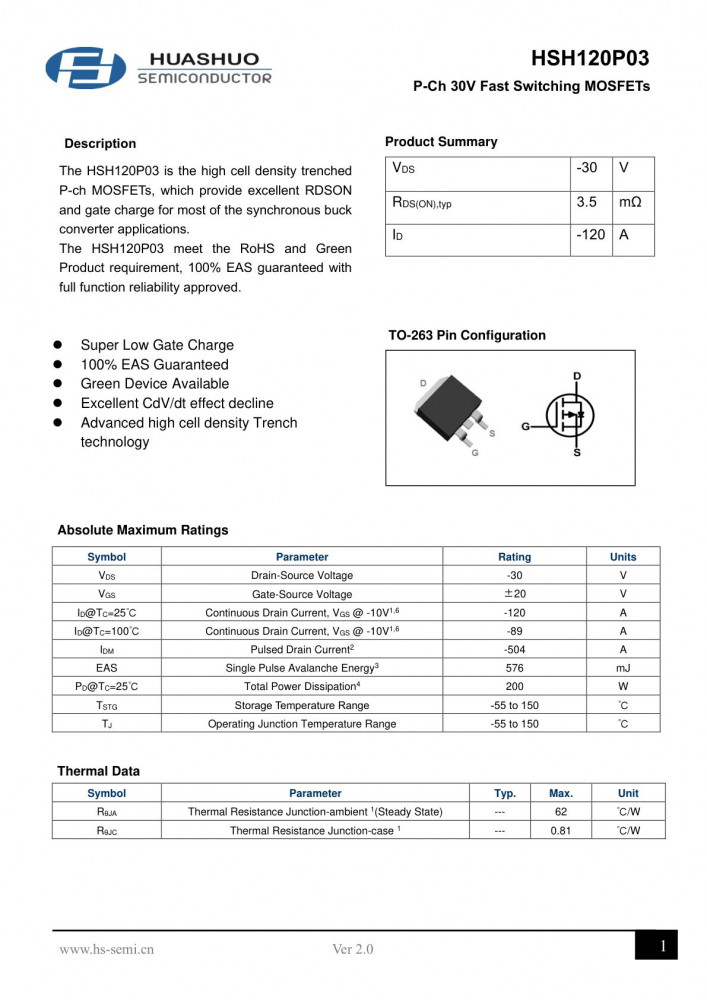HSH120P03 datasheet page 1