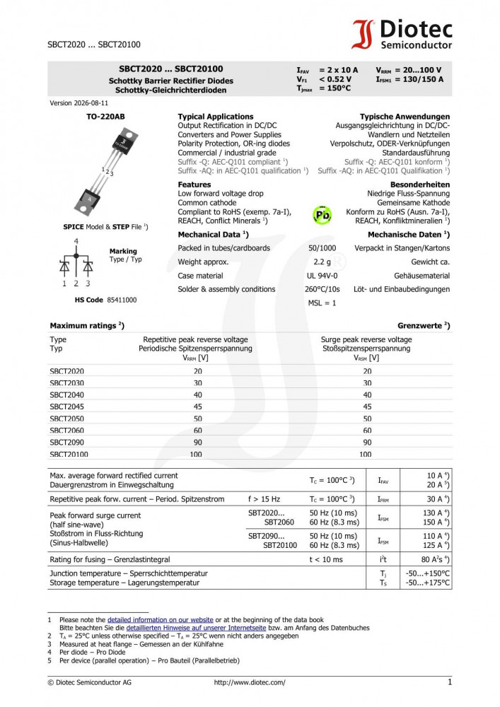 DIOTEC SBCT rectifier documentation, page 1