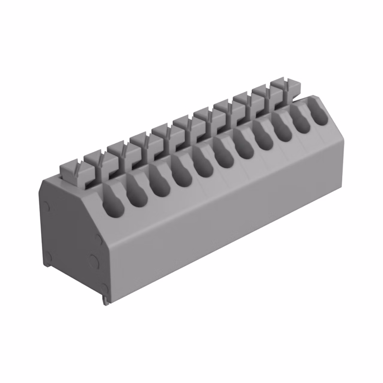 3.50mm Pitch, Eurostyle Fixed-Mount Push-Button Terminal Block, 45° Modular, 5A, 20-16 AWG, Light Gray, 11 Circuits for sale