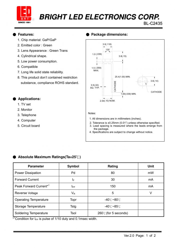 BL-C2435 technical document page 1
