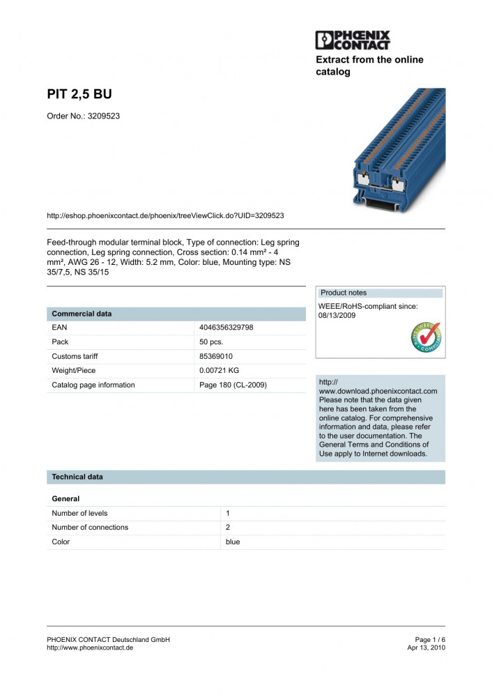 PT 2,5 BU 3209523 technical document page 1