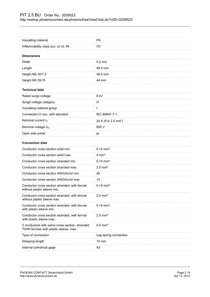 PT 2,5 BU 3209523 technical document page 2