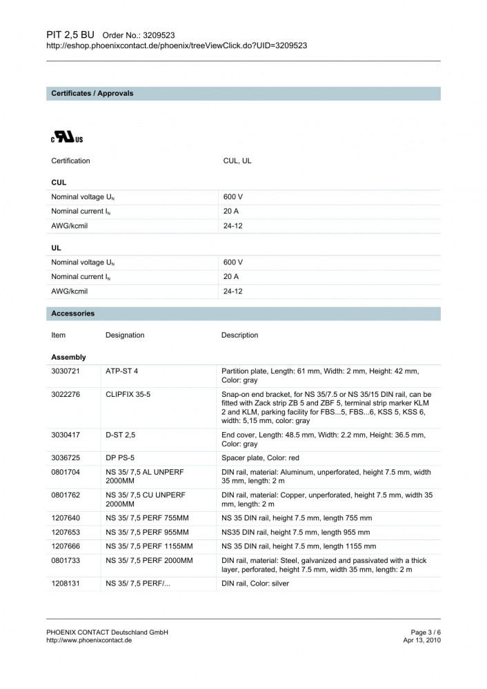 PT 2,5 BU 3209523 technical document page 3