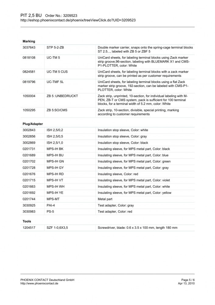 PT 2,5 BU 3209523 technical document page 5