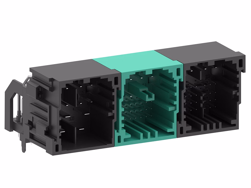stAK50h 3 Bay Right-Angle Hybrid Header, 62 Circuits, Bay 1: 25 Circuits/Key 2; Gray; Bay 2: 25 Circuits/Key 1/Green; Bay 3: 12 Circuits/Key 1/Black; Tray