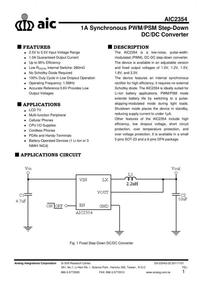 AIC2354 datasheet page 1