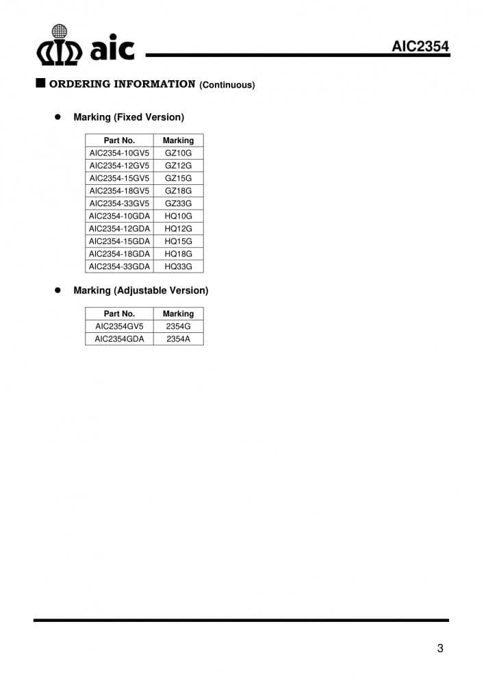 AIC2354 datasheet page 3