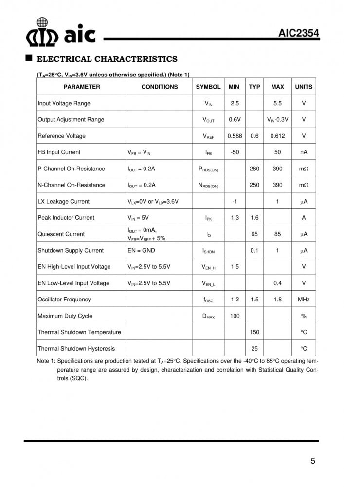 AIC2354 datasheet page 5