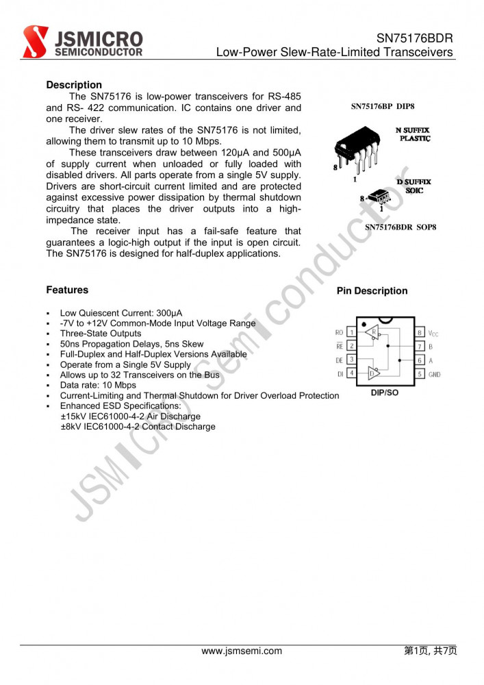SN75176BDR-JSM datasheet page 1