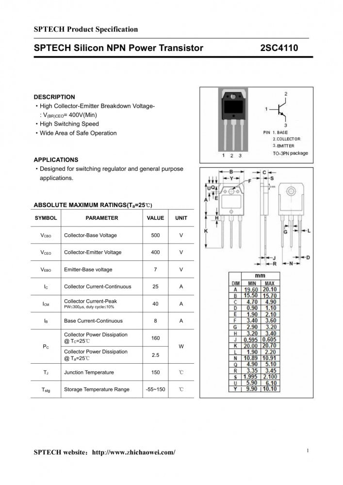 2SC4110 SPTECH datasheet page 1