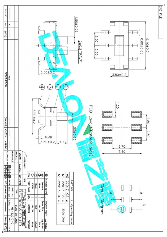 DEALON MS-22D17-G2 technical drawing and parts list