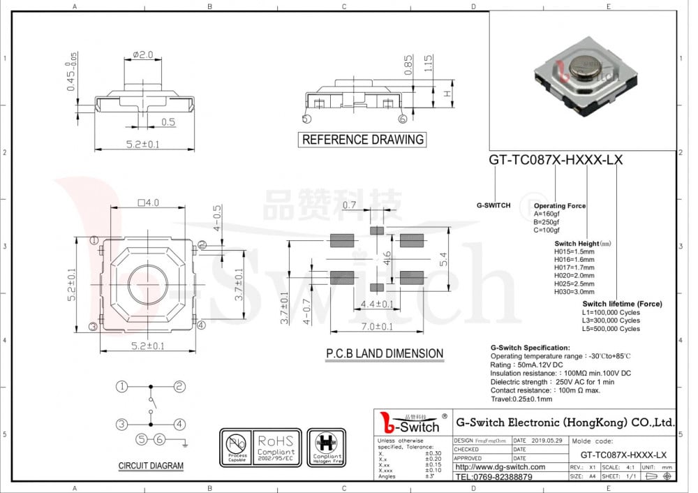 G-Switch GT-TC087A-H015-L10 technical drawing