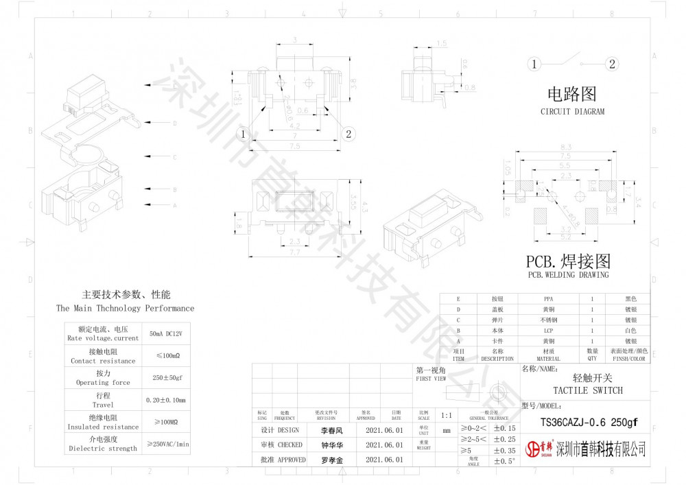 TS36CAZJ-0.6 250gf specification page 1