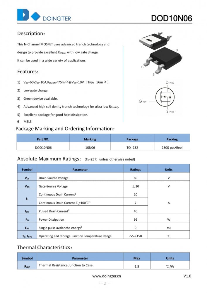 DOD10N06 datasheet page 1