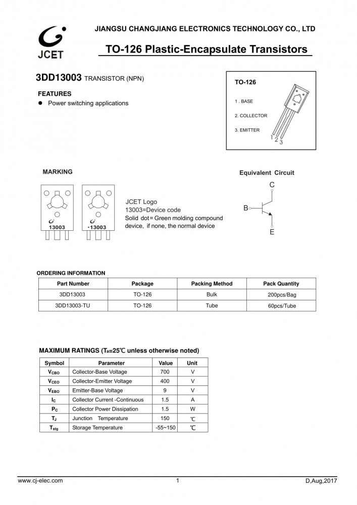 3DD13003 datasheet page 1