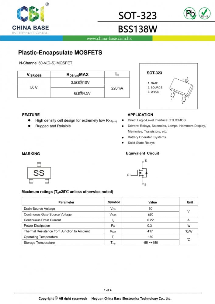 BSS138W datasheet page 1