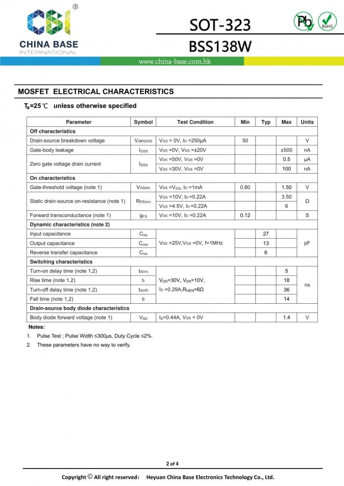 BSS138W datasheet page 2