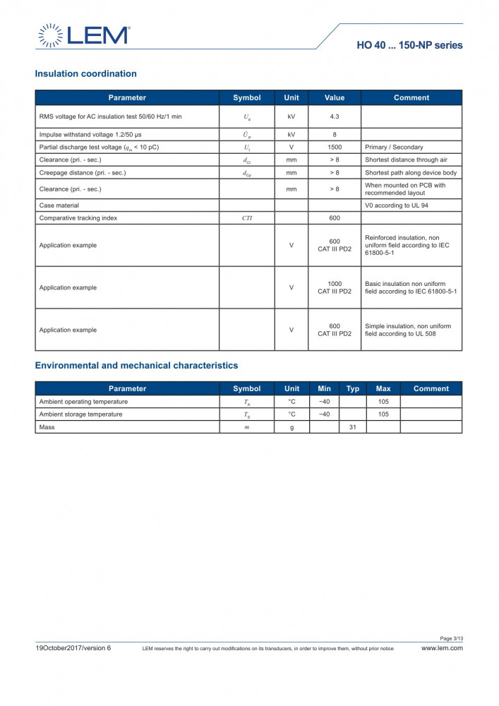 LEM HO-NP datasheet page 3