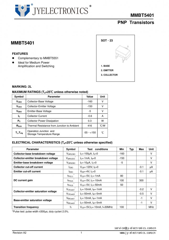 MMBT5401 datasheet page 1
