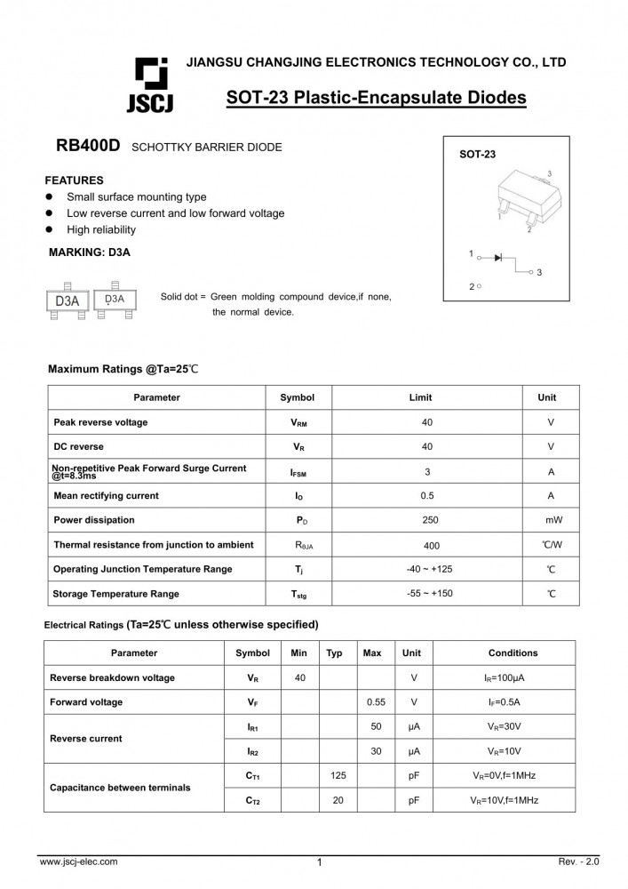 RB400D datasheet page 1