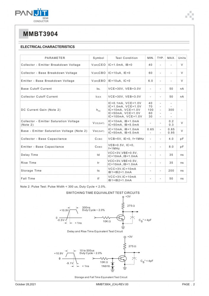 PANJIT MMBT3904 datasheet page 2