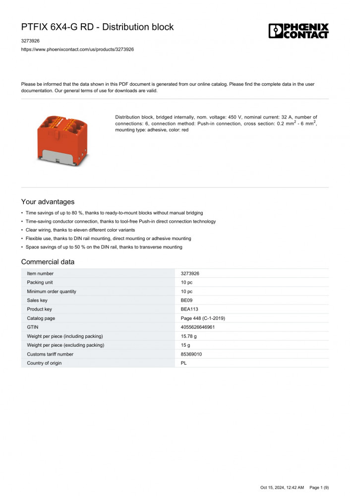 Phoenix Contact 3273926 technical document page 1