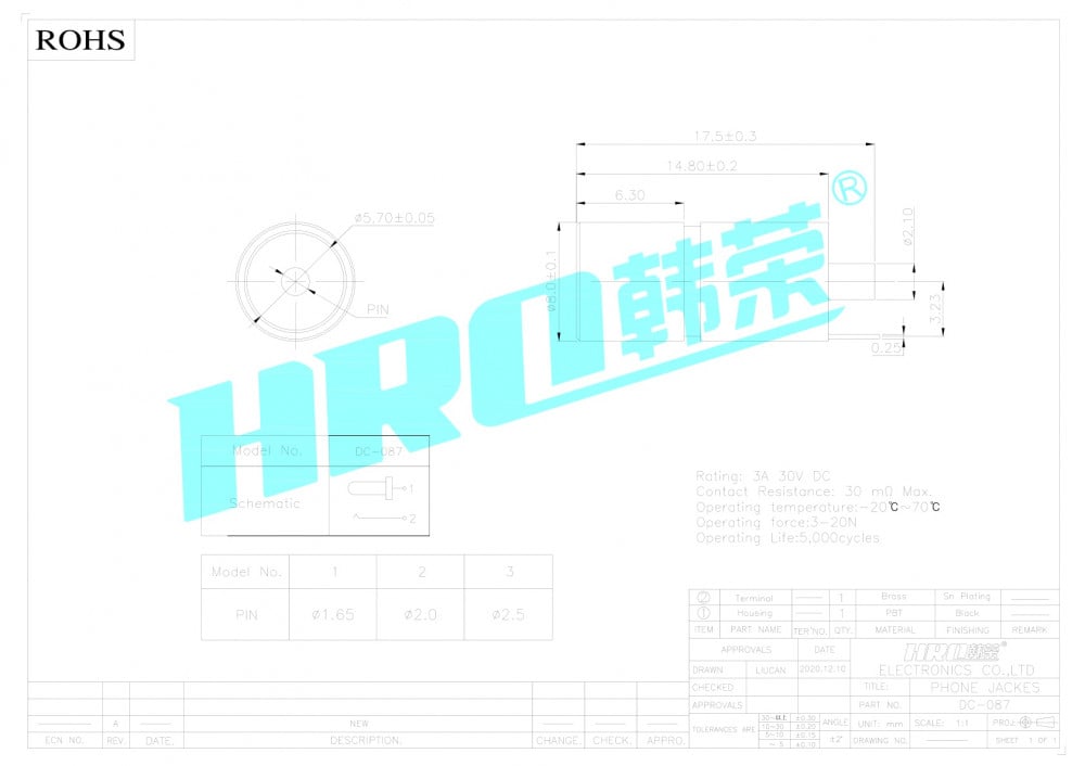 HRO DC-087 technical drawing