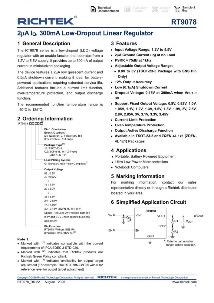 RT9078 datasheet page 1