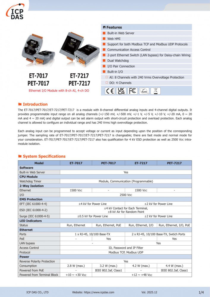 PET-7017 documentation page 1