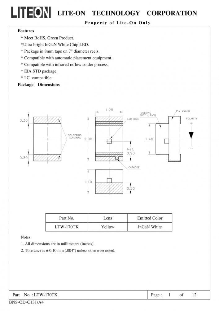 LTW-170TK datasheet page 2