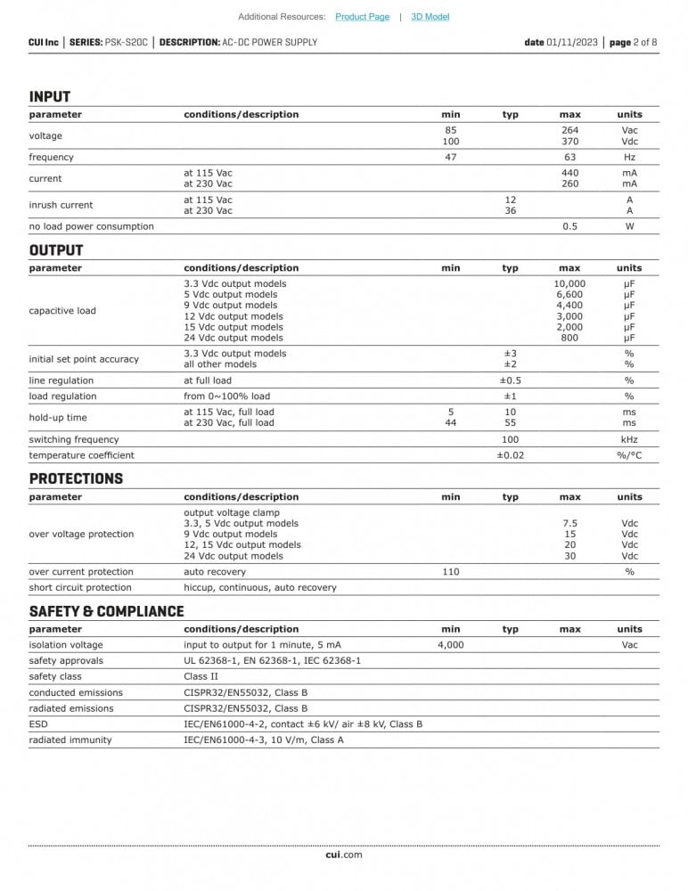 CUI PSK-S20C-9 datasheet page 2