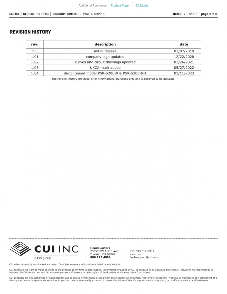 CUI PSK-S20C-9 datasheet page 8