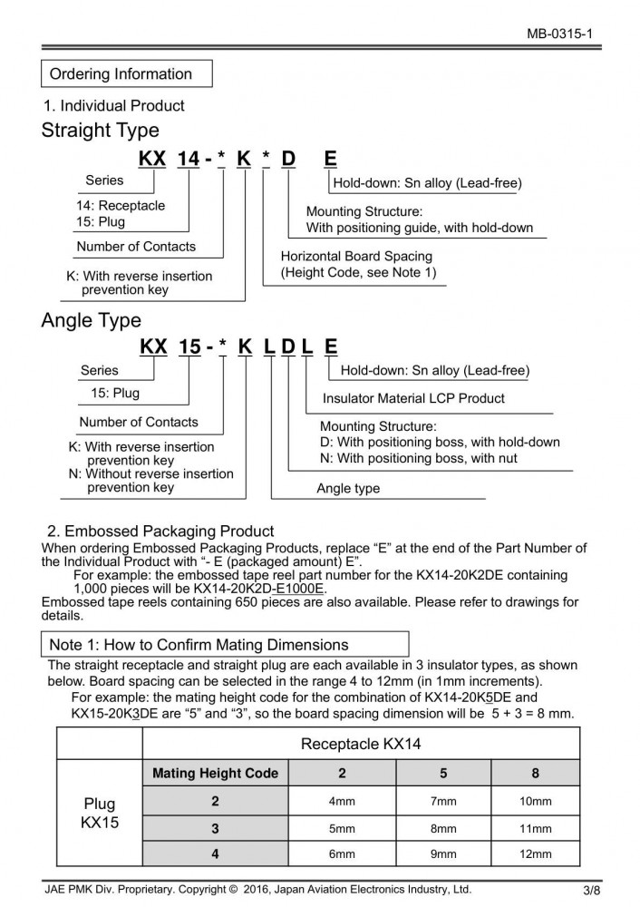 JAE KX14/15 Series document page 3