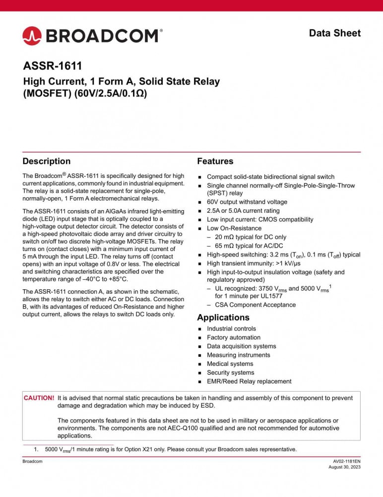 ASSR-1611 datasheet page 1