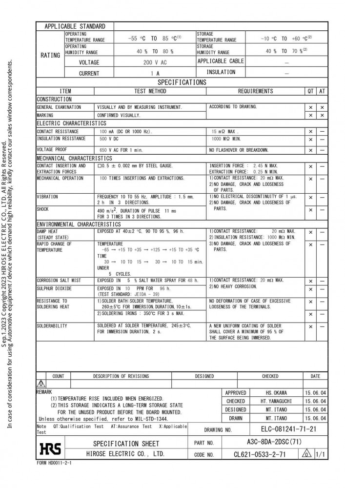 HRS A3C-8DA-2DSC(71) specification document