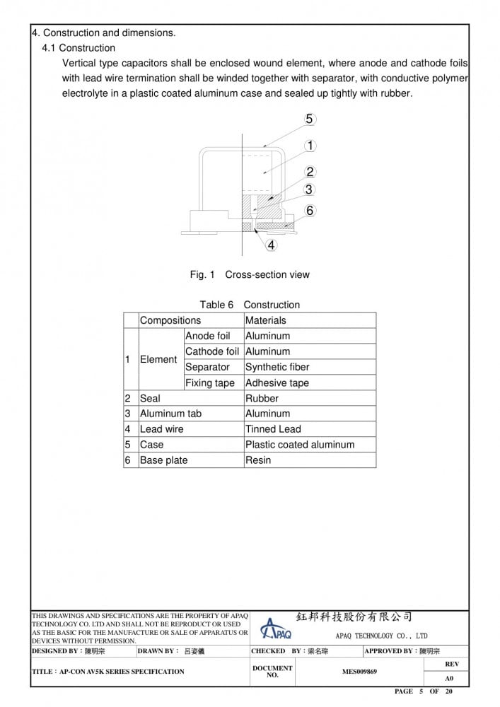 APAQ AV5K specification page 5